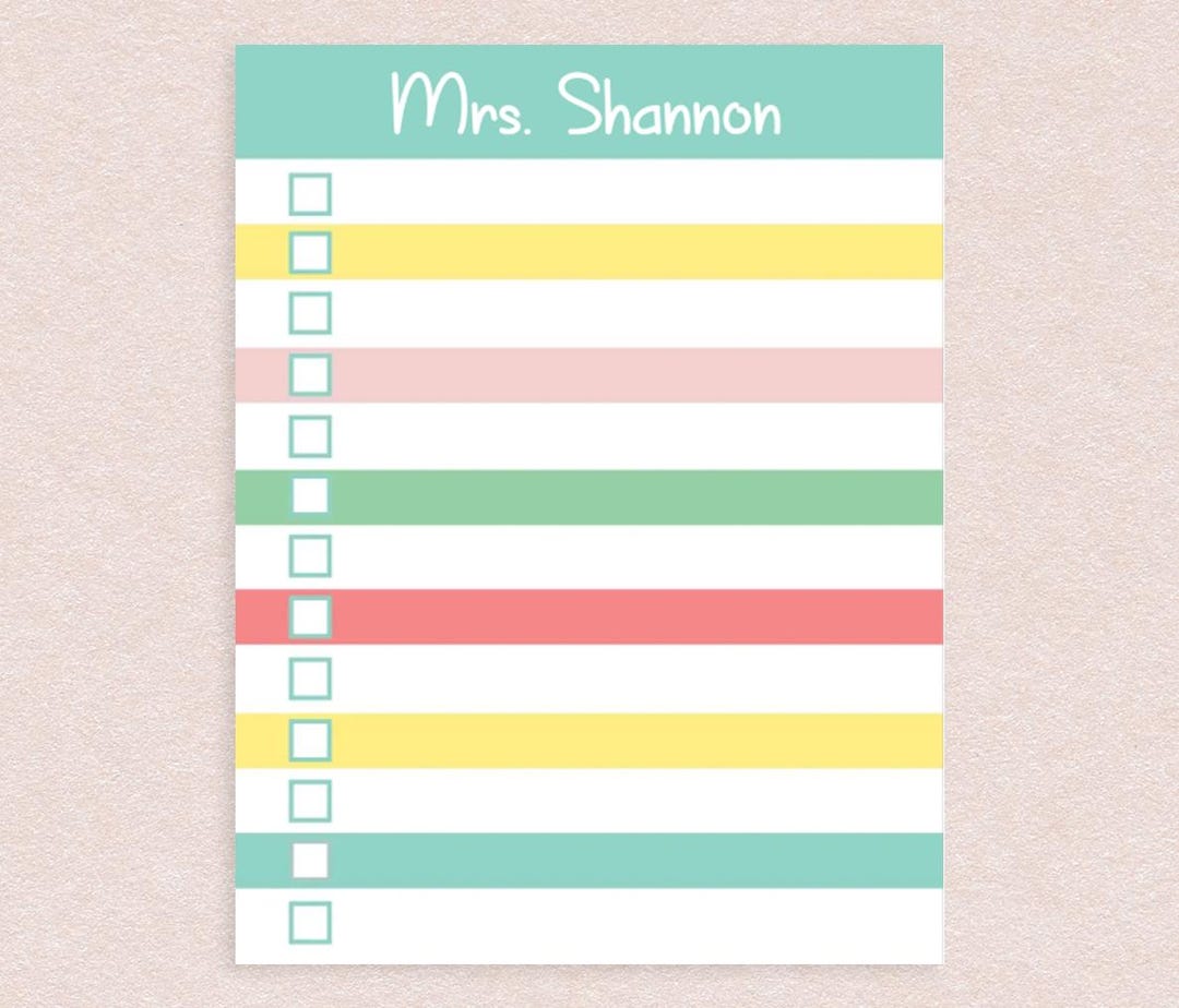 Custom Notepad Colorful Checklist With Personalized Name // 50 Sheets ...