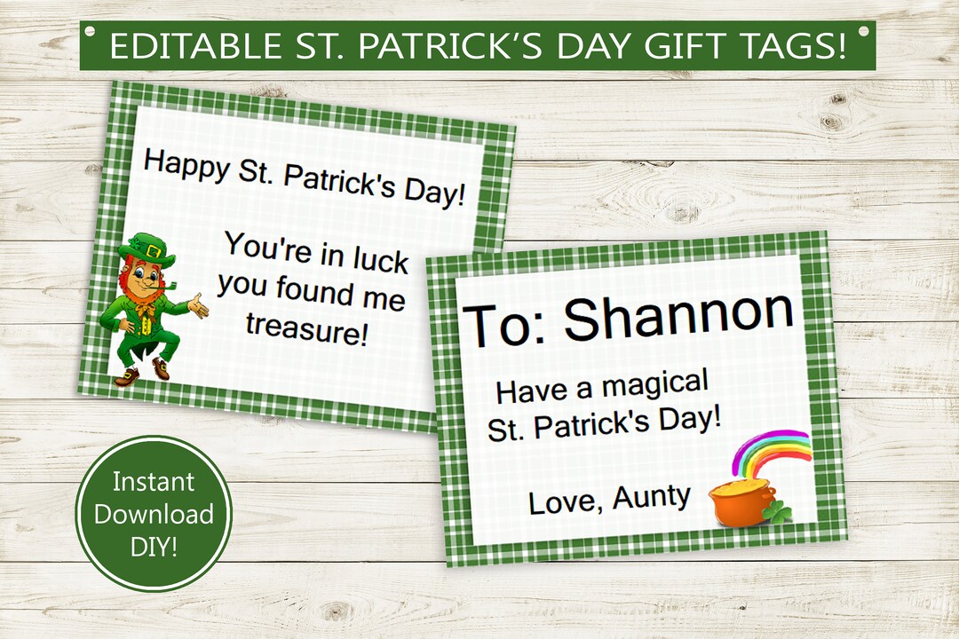 St. Patrick's Day Gift Tags or Cards // Editable Printable PDF ...