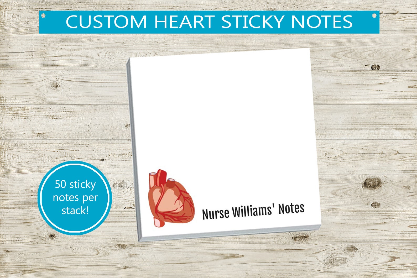 Custom Heart Sticky Notes // Personalized Text // 50 Stickies - Etsy