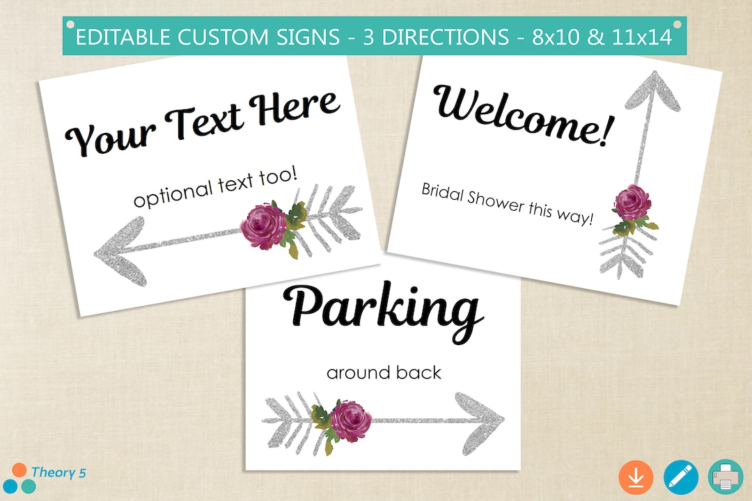 Editable Arrow Signs // Instant Download PDF // 3 Directions, Adobe ...