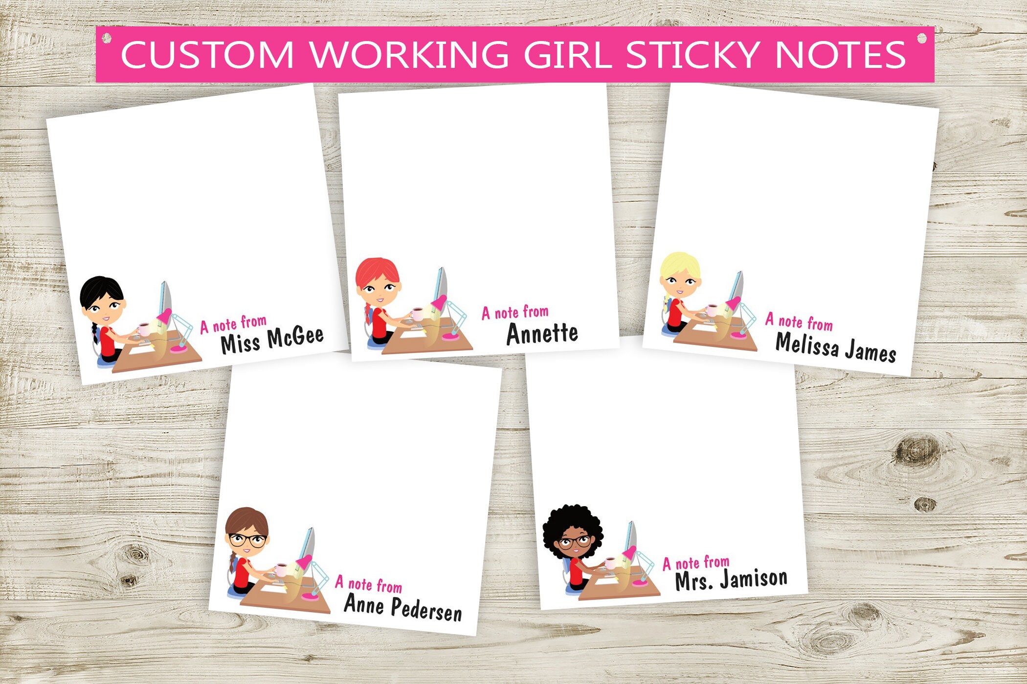 Custom Name Sticky Notes // Working Girl Secretary Gift Idea - Etsy