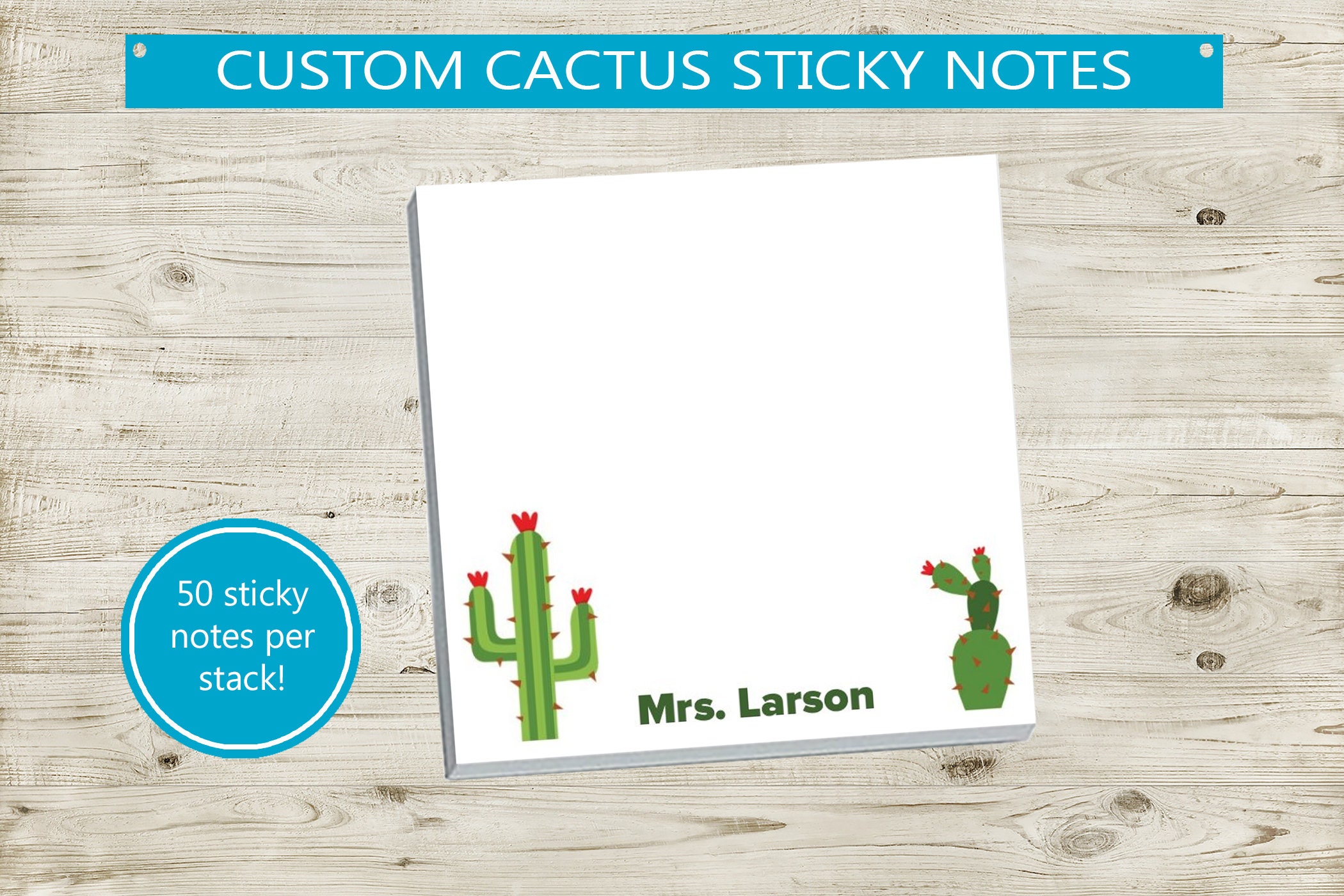 Custom Sticky Notes Cactus Design // personalize gift idea for | Etsy