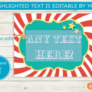 Editable Carnival Sign // Instant Download PDF // Printable Circus Sign ...