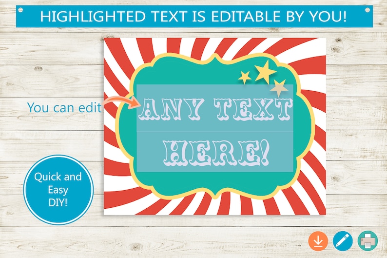 Editable Carnival Sign // Instant Download PDF // Printable Circus Sign ...