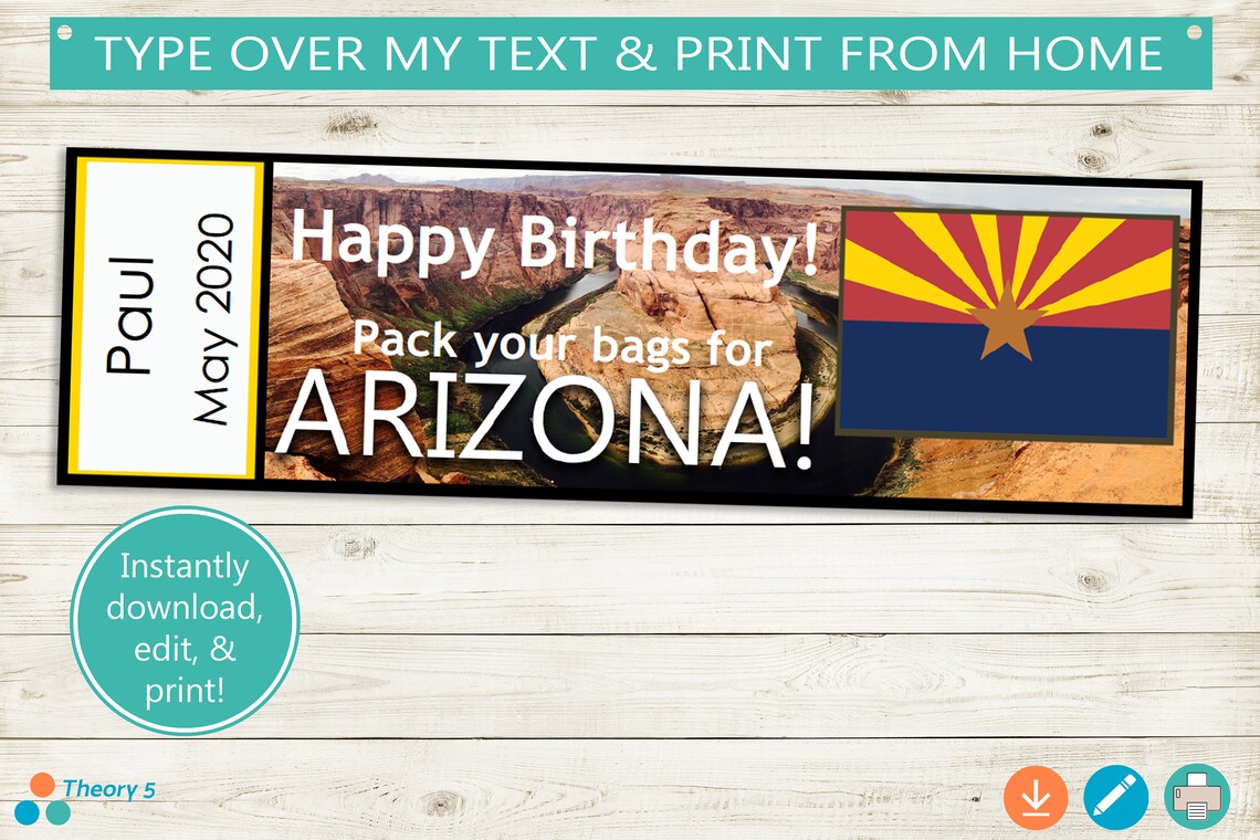 Printable and Editable Tickets to Arizona Adobe Editable PDF | Etsy