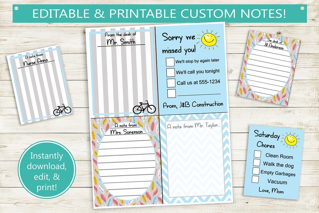 Editable PDF Printable Notes // 4 Designs on One 8.5x11 PDF Page ...