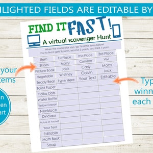 Virtual Scavenger Hunt // Printable and Editable PDF // Digital Game ...