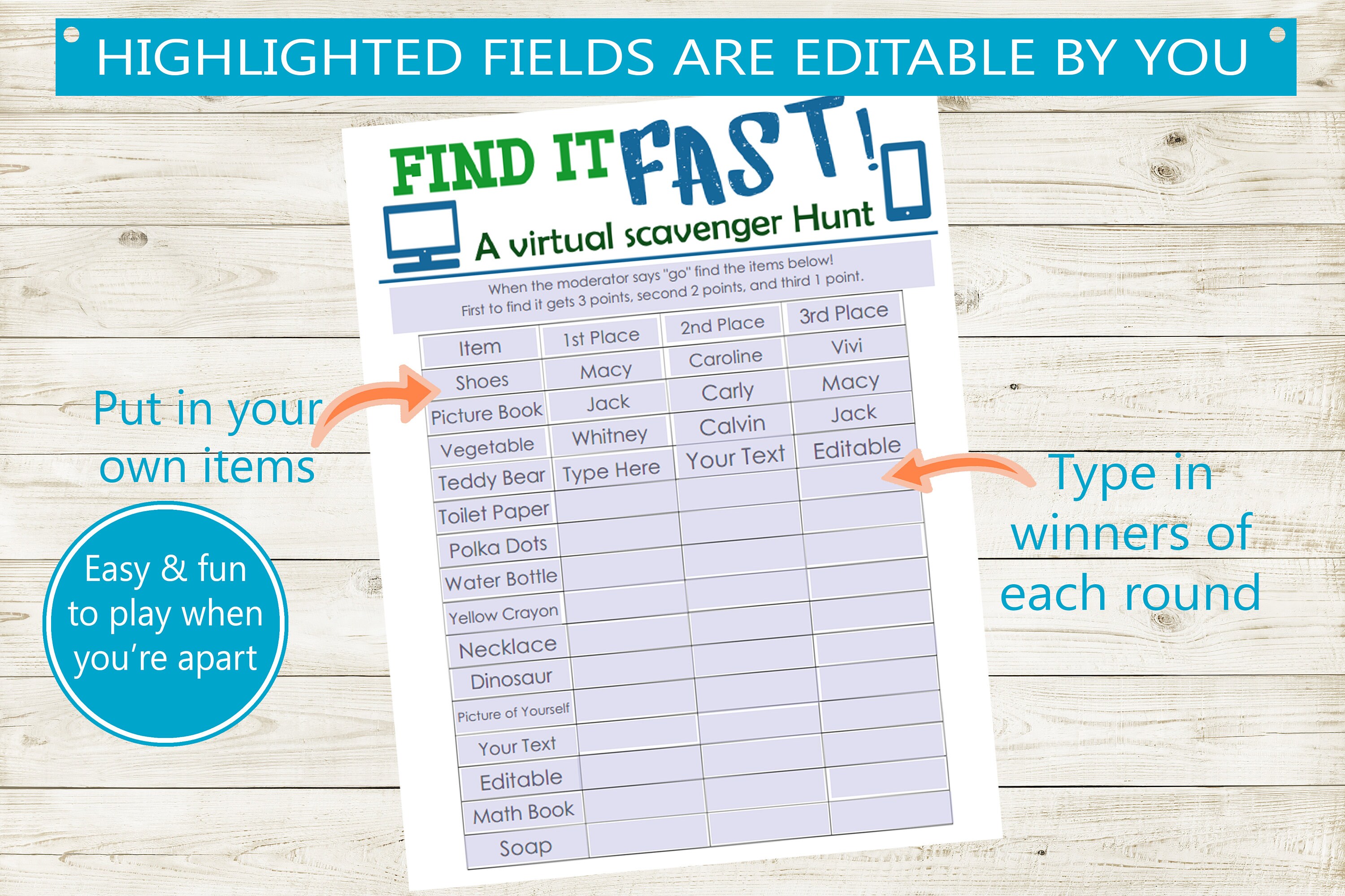 Virtual Scavenger Hunt // Printable and Editable PDF // - Etsy Canada