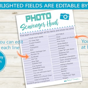 Photo Scavenger Hunt Editable // Instant Download PDF // Birthday Party ...