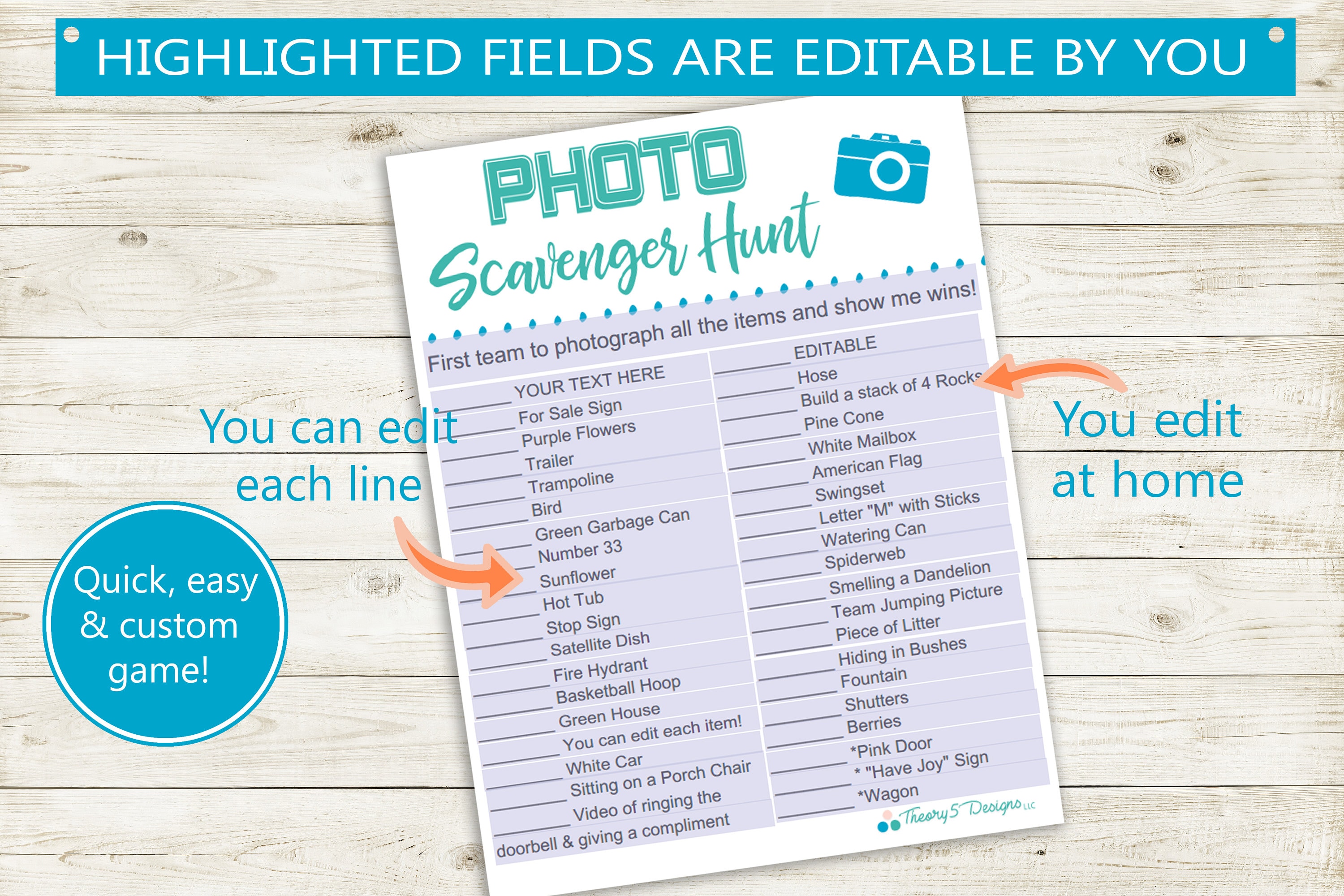 Photo Scavenger Hunt Editable // Instant Download PDF // Birthday Party ...