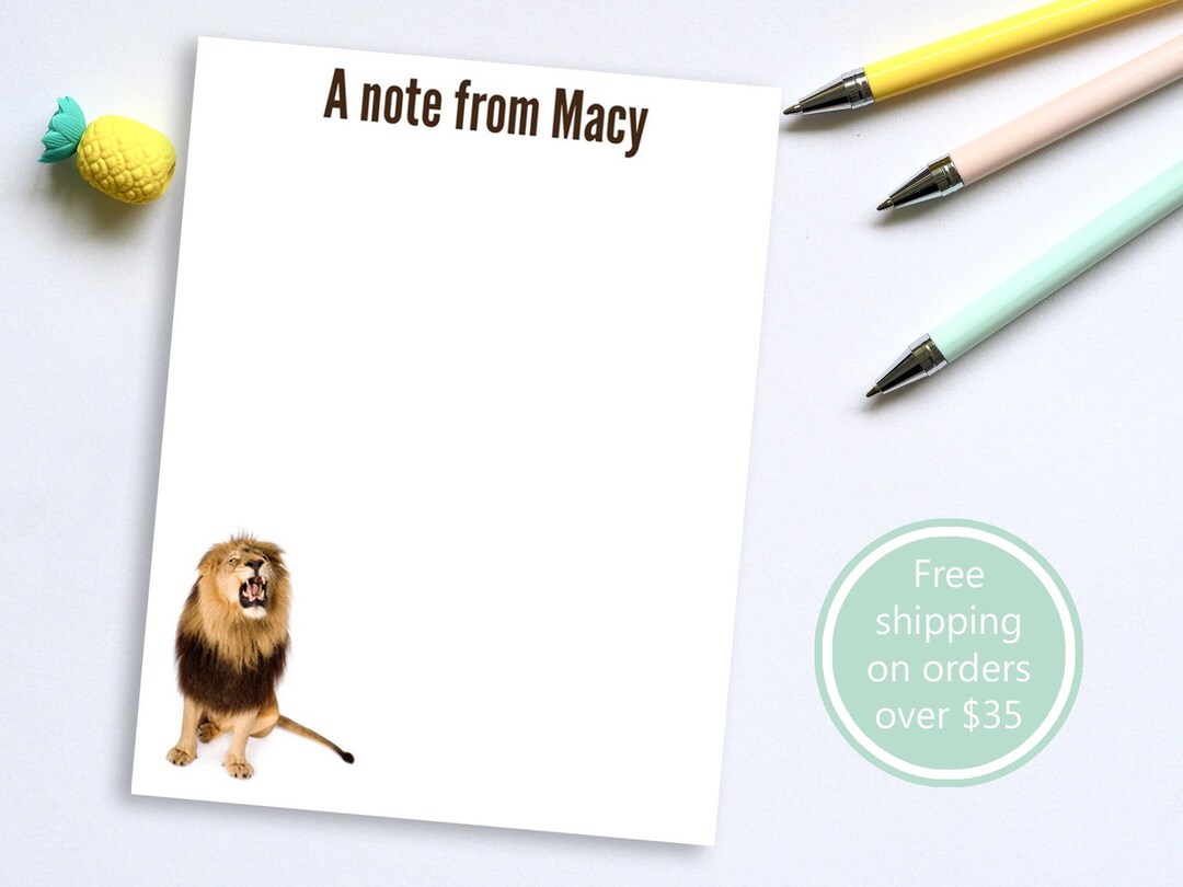 Custom Notepad With Lion Design and Personalized Text // 50 Sheets per ...