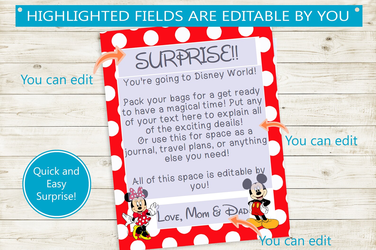 Printable and Editable Letter Vacation Trip Reveal // Editable PDF ...