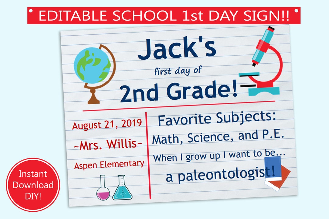Editable First or Last Day of School Sign // Instant Download PDF ...
