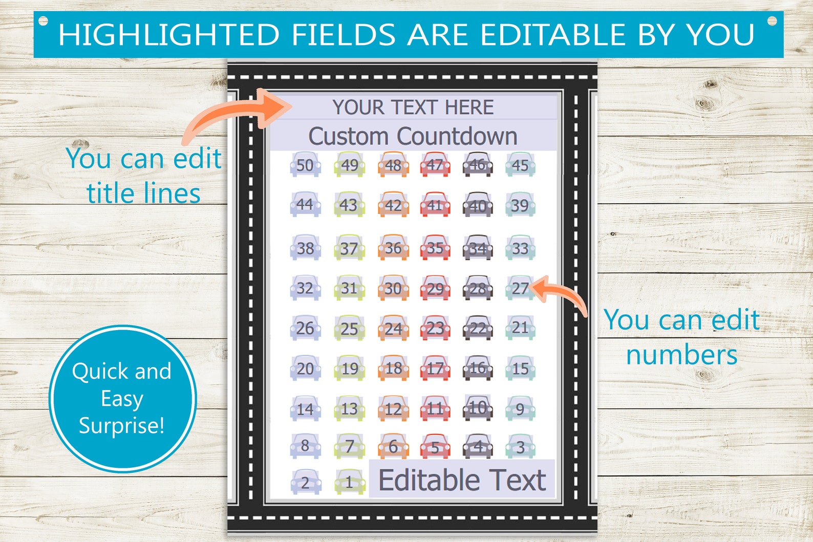Car Countdown Printable // Editable PDF // Instant Download - Etsy