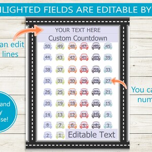 Car Countdown Printable // Editable PDF // Instant Download, DIY, 50 ...