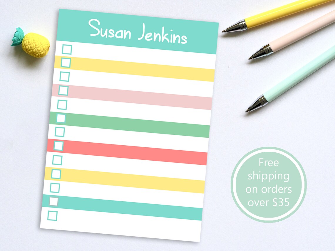 Custom Notepad Colorful Checklist With Personalized Name // 50 Sheets ...