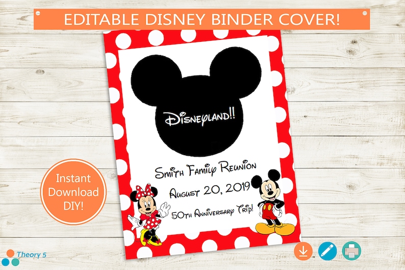 Trip Binder Cover Editable Text Mouse Design // Editable PDF // Adobe ...