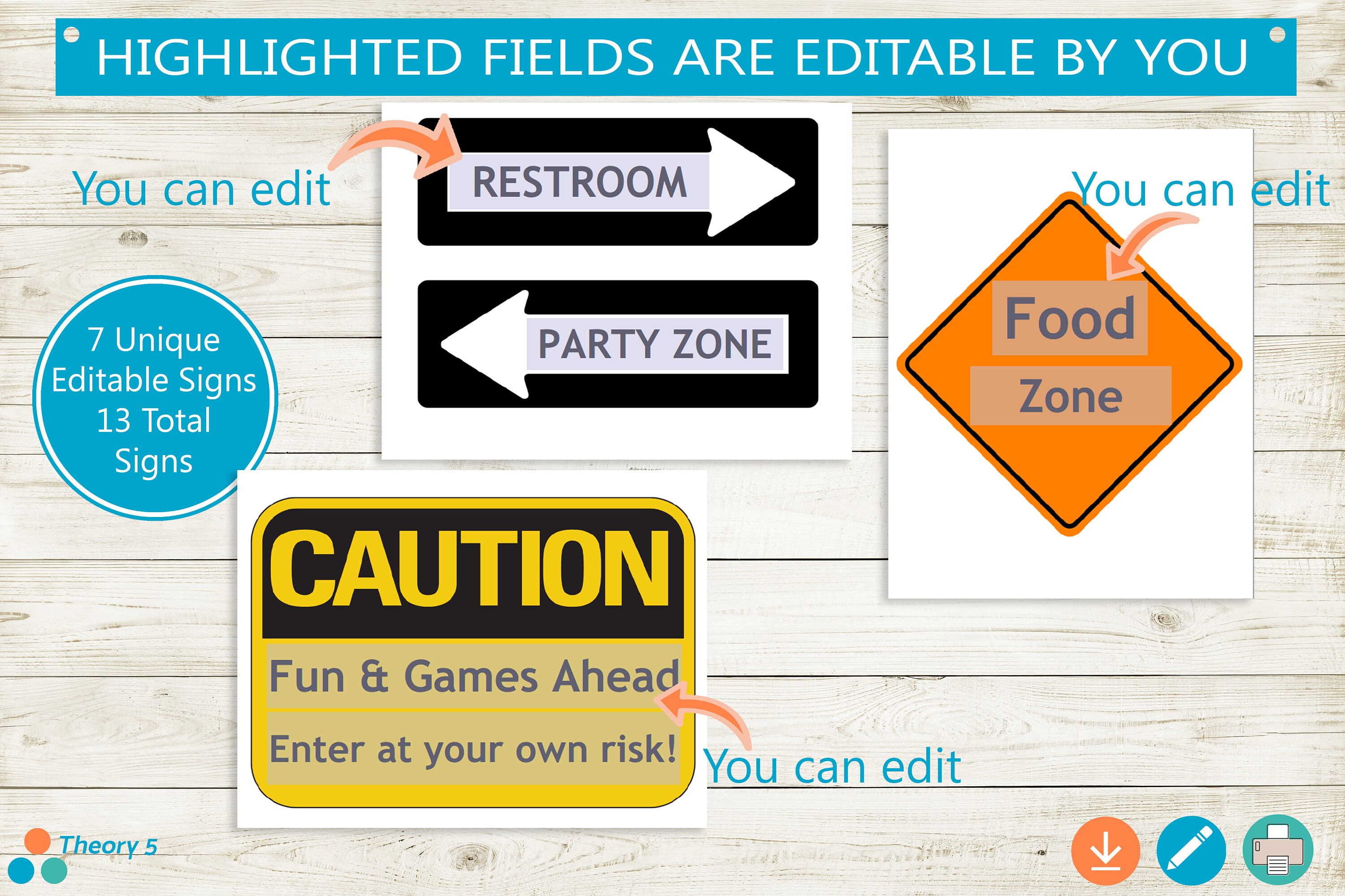 Construction Party Signs // Instant Download Editable PDF // 13 Signs ...