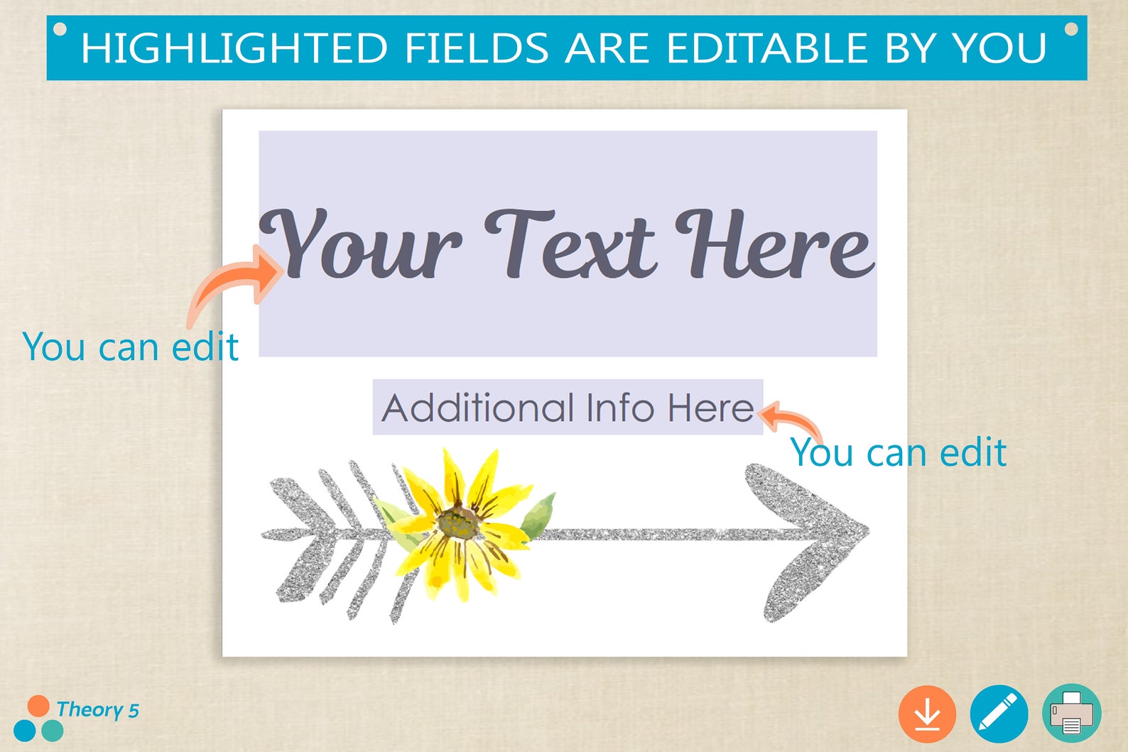 Editable Sunflower Arrow Signs // Instant Download PDF // 3 Directions ...