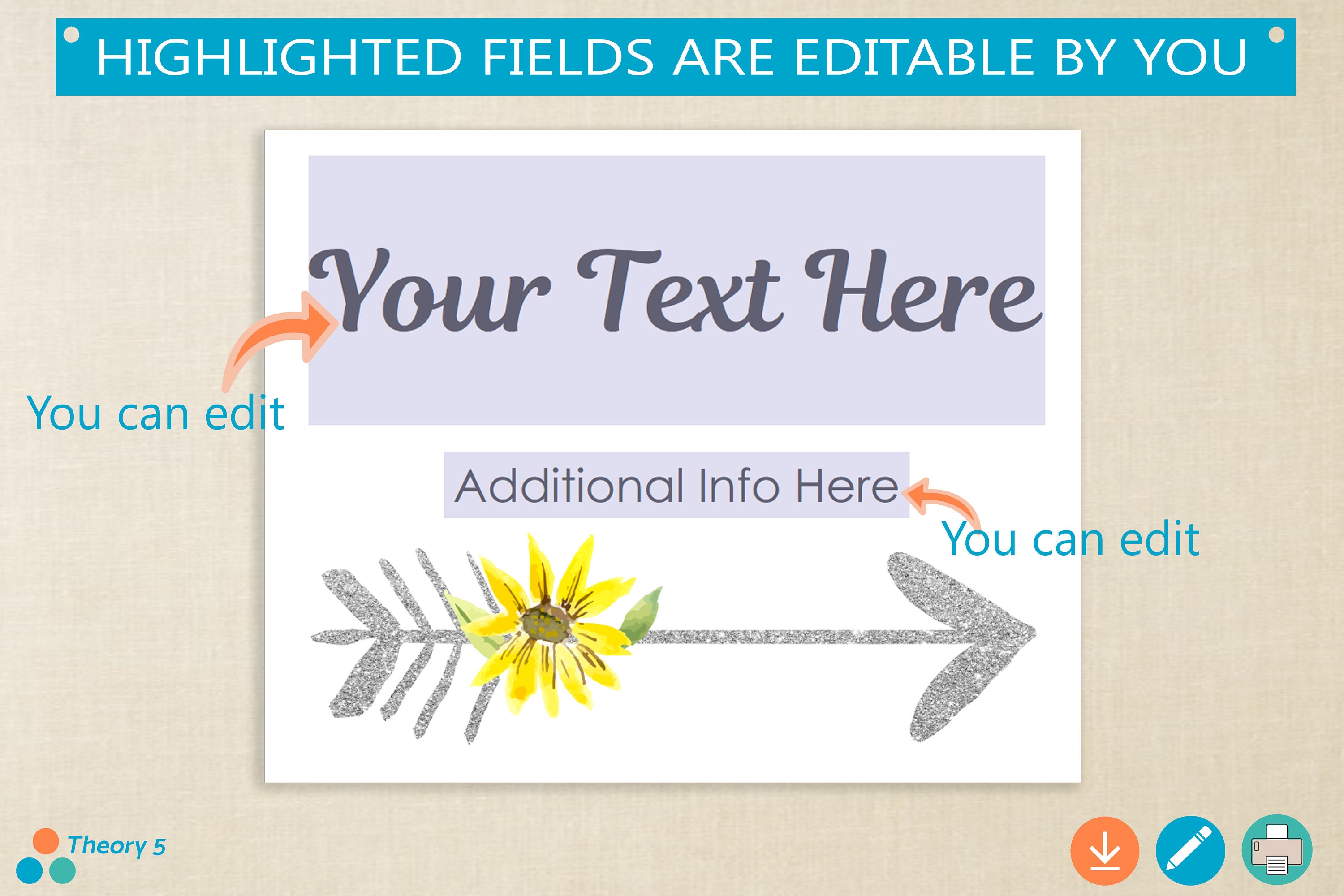 Editable Sunflower Arrow Signs // Instant Download PDF // 3 | Etsy