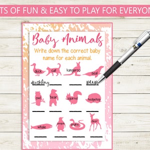 Baby Shower Printable Game Name Baby Animals // Pink Orange, Template ...
