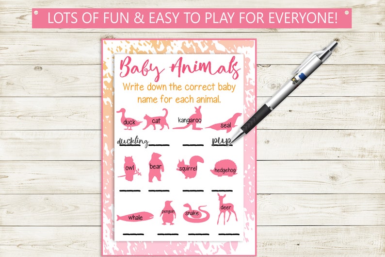 Baby Shower Printable Game Name Baby Animals // Pink Orange - Etsy