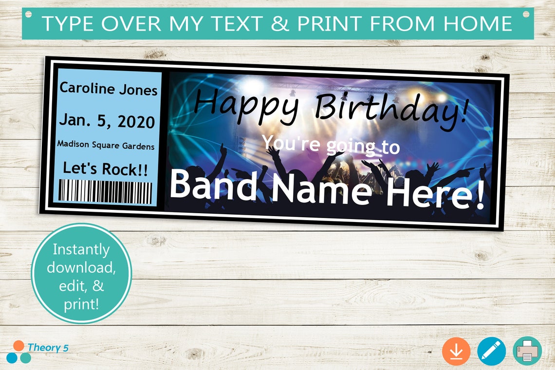 Printable and Editable Concert Tickets! Adobe Editable PDF, Birthday ...