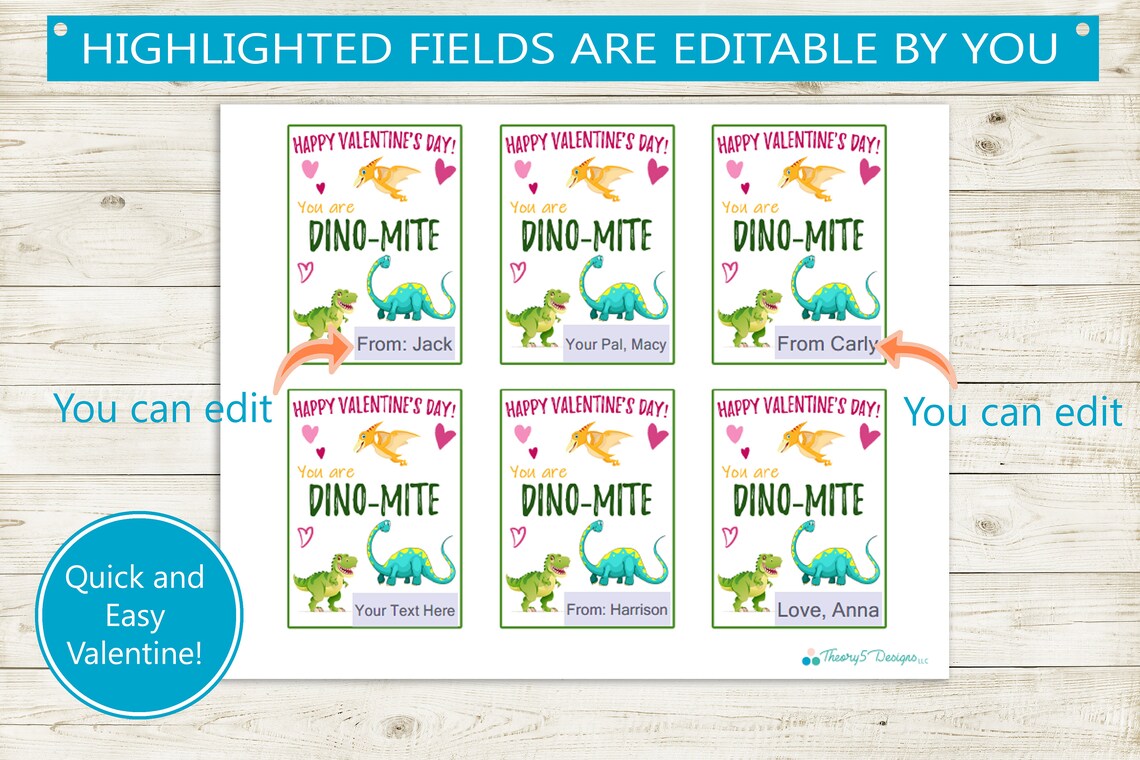 Dinosaur Valentine Printable Valentine's Day Cards // Instant Download ...