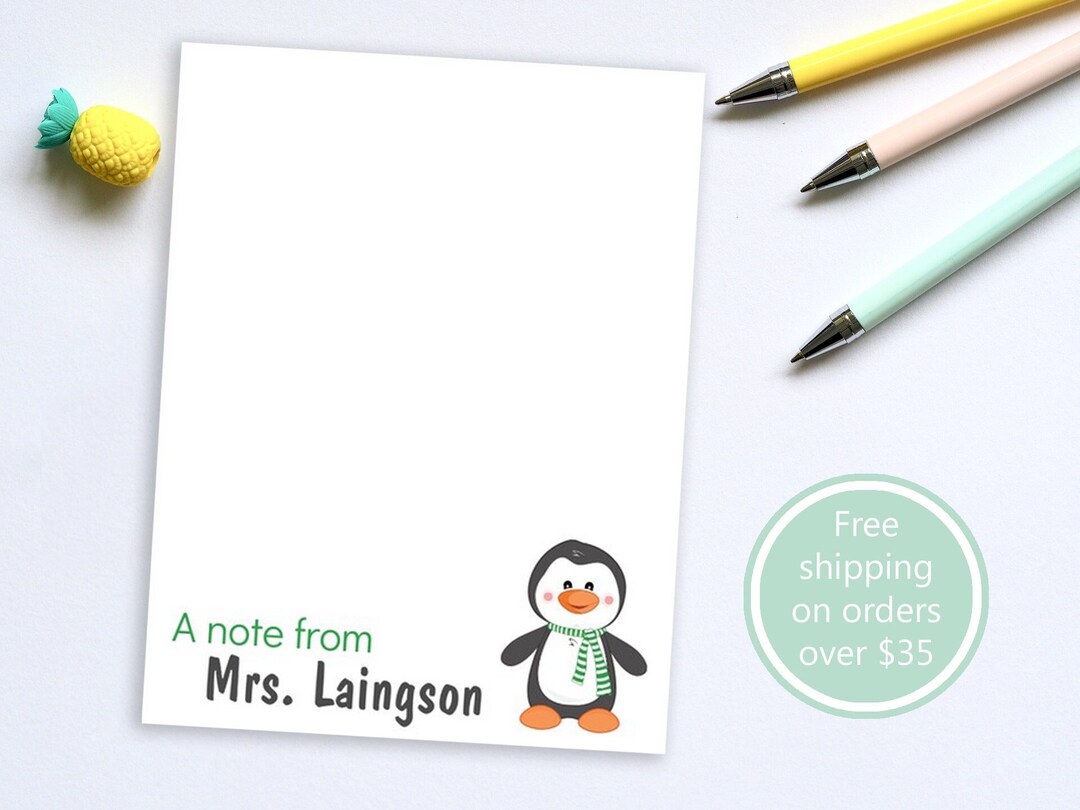 Personalized Notepad With Penguin Design and Custom Name // 50 Sheets ...