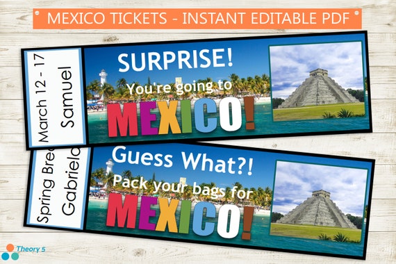 Printable and Editable Tickets to MEXICO Adobe Editable PDF - Etsy