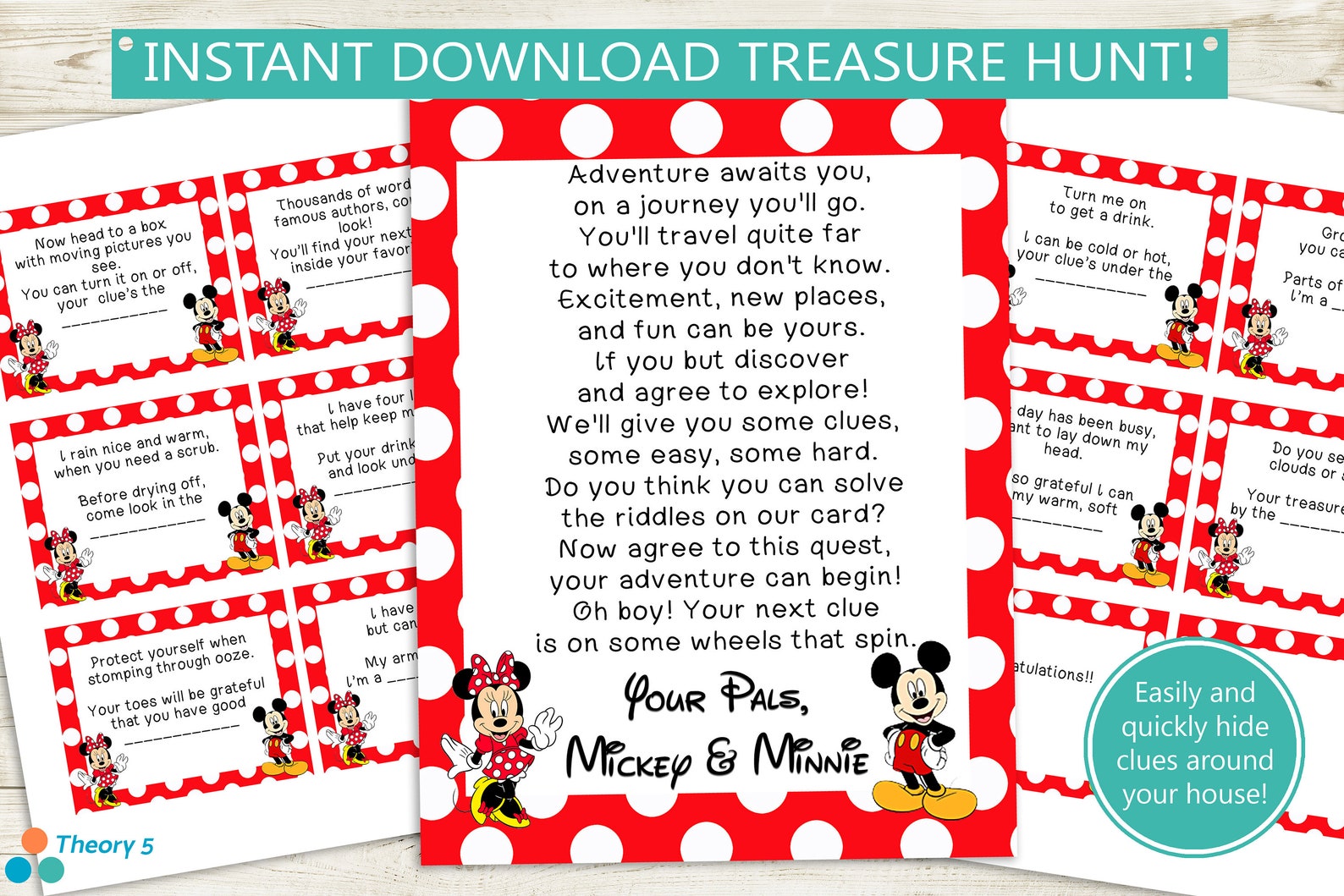 Printable Treasure Hunt Clues // Instant Download PDF, Mouse, Surprise ...