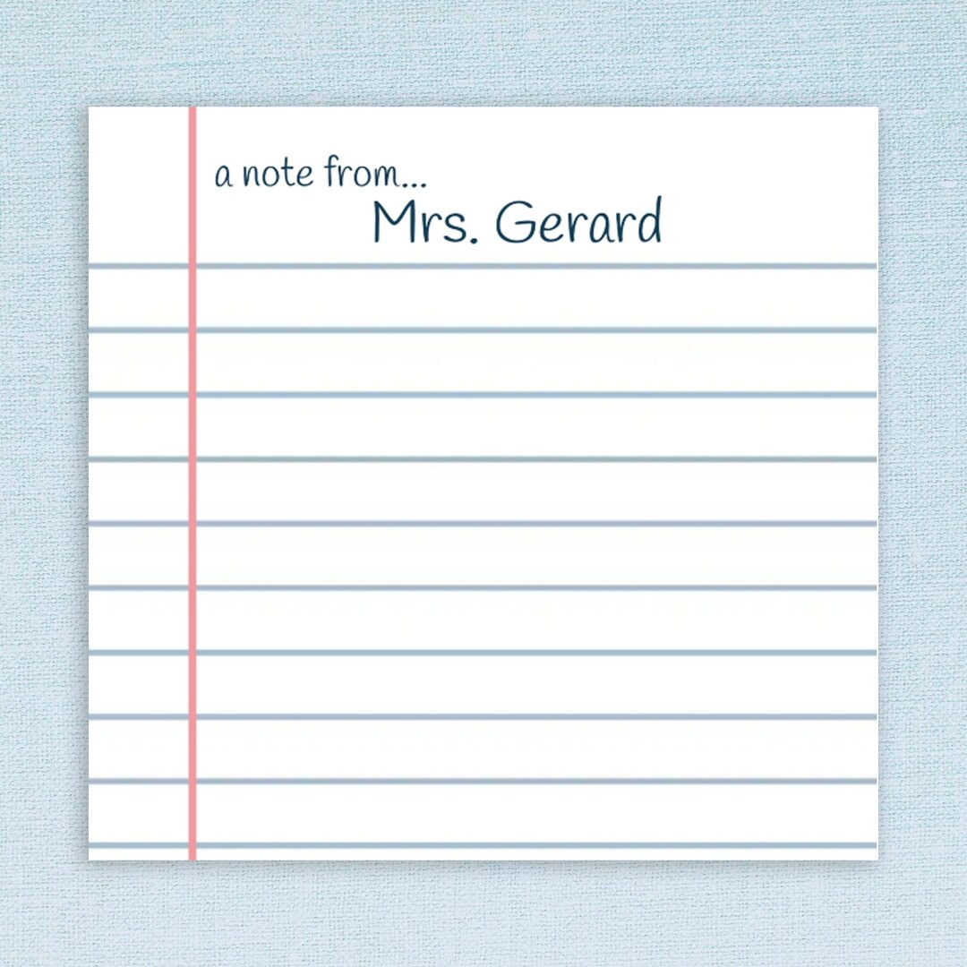 Custom Name Sticky Notes School Paper Style // 3" X 3", 3" X 4", 4" X 6 ...