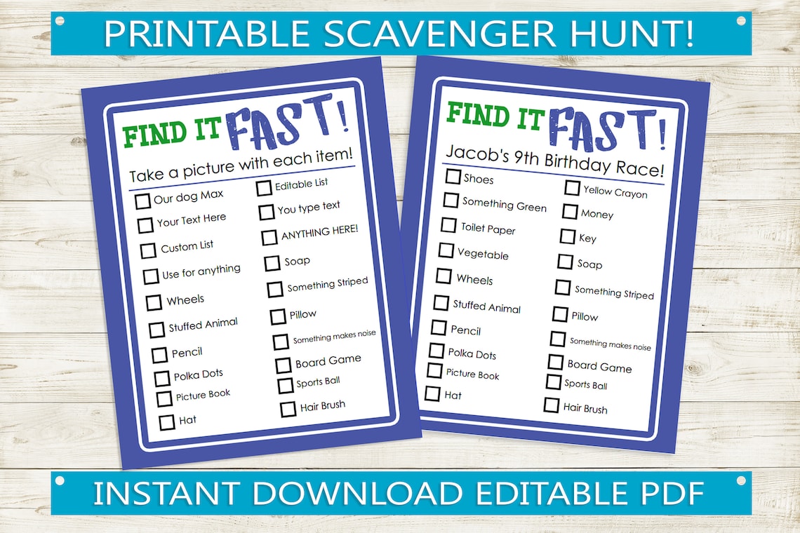 Instant Scavenger Hunt // Printable and Editable PDF // Party Game ...