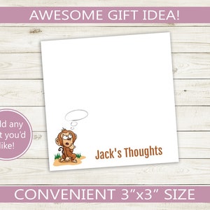 Personalized Sticky Notes With Cute Monkey Design // 3x3 Inch, 50 Notes ...