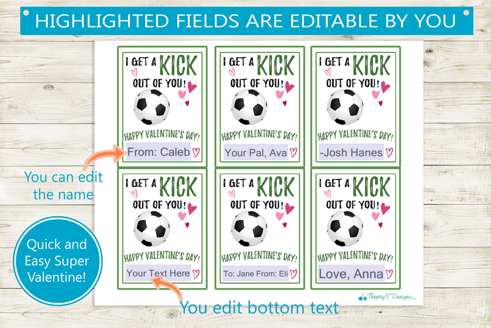 Soccer Valentine's Day Cards // Instant Download Valentine Editable PDF ...