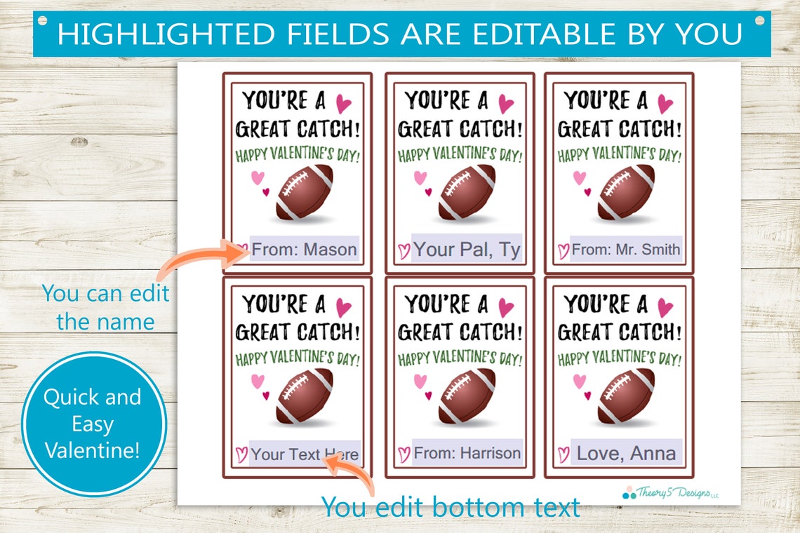 Football Printable Valentine's Day Cards // Instant Download Valentine ...