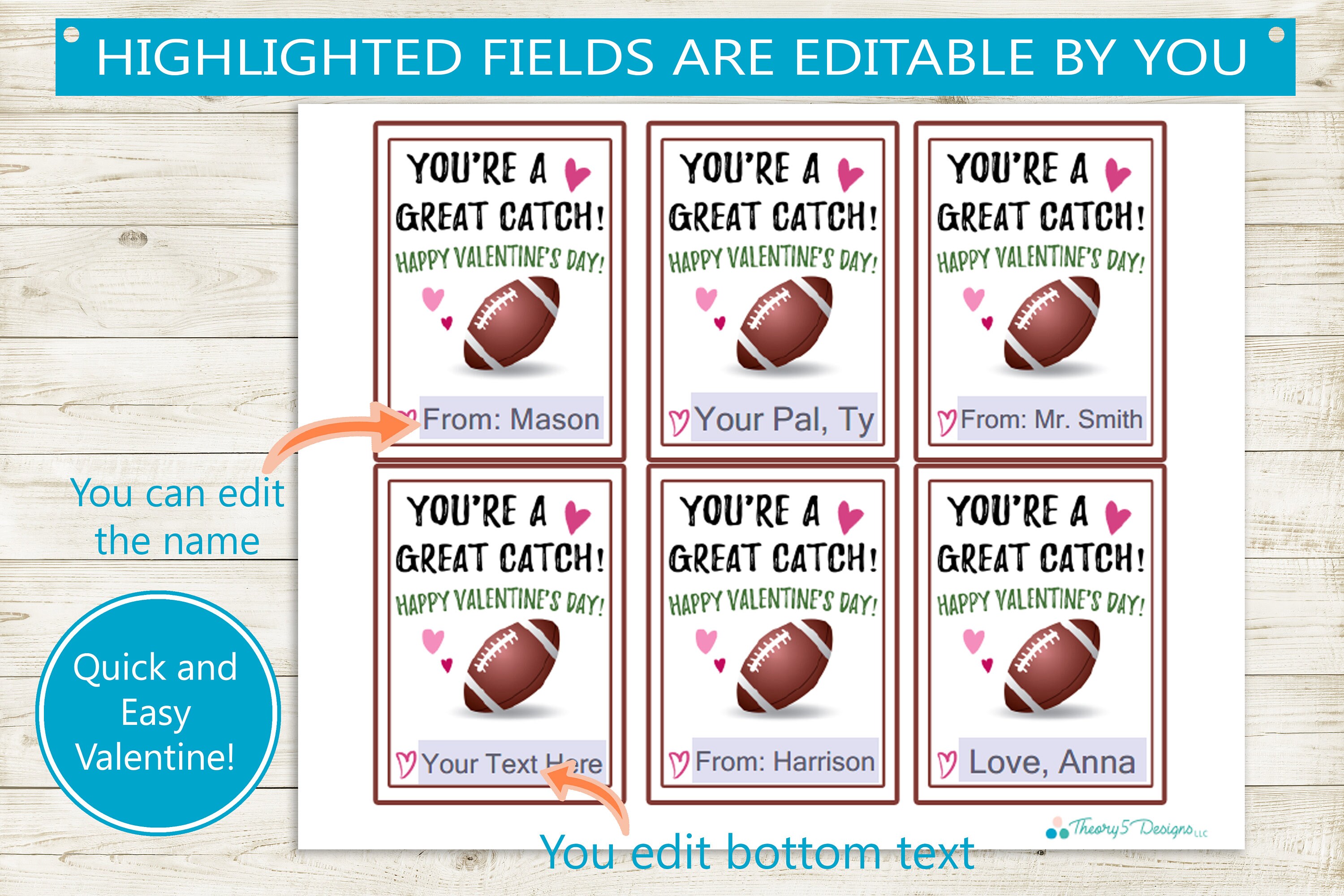 Football Printable Valentine's Day Cards // Instant Download Valentine ...