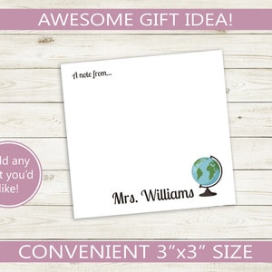 Custom Sticky Note Pads Globe // Personalized Gift Idea, Teacher ...