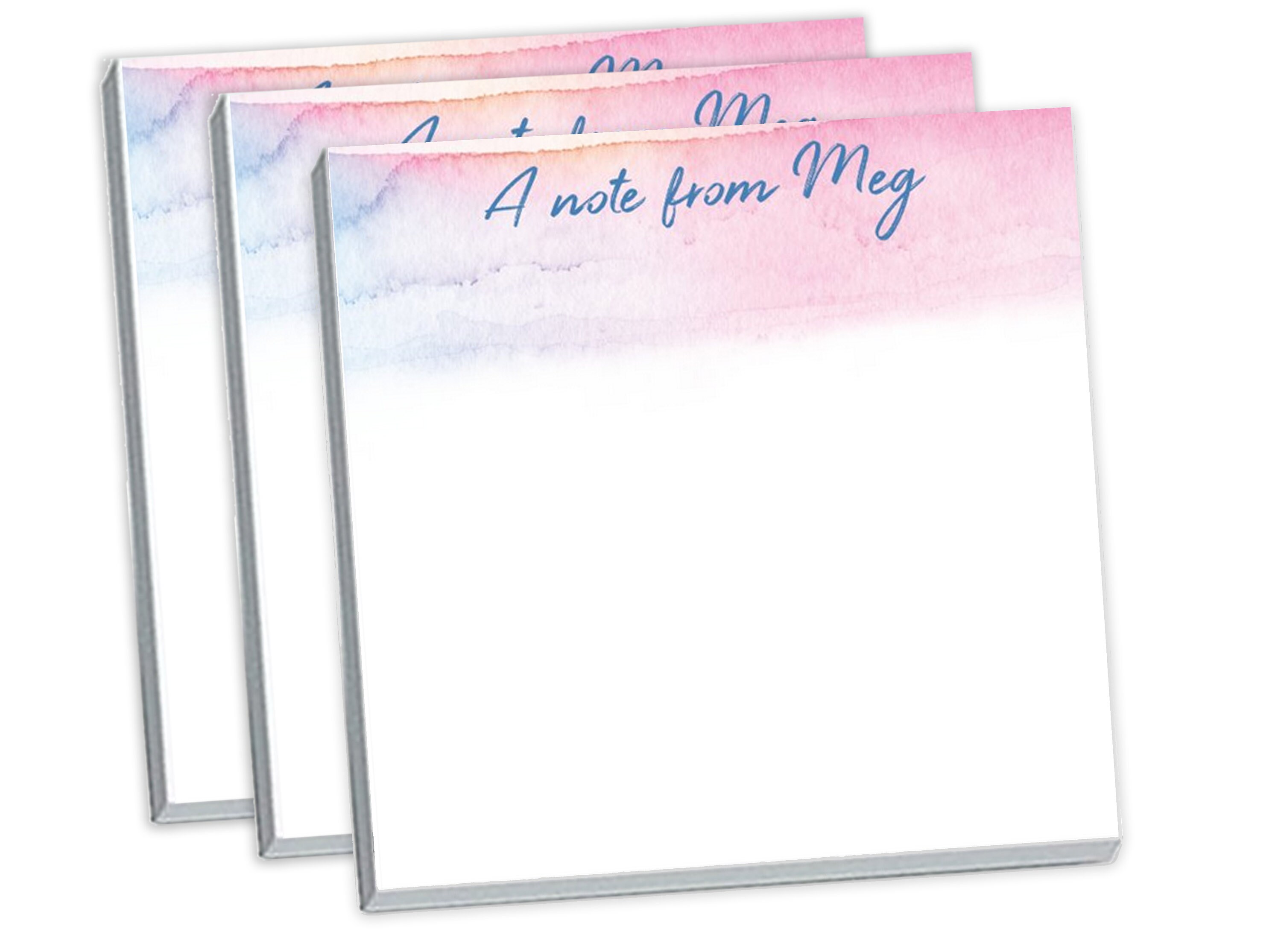 Personalized Sticky Notes // Pink & Blue Watercolor Design - Etsy