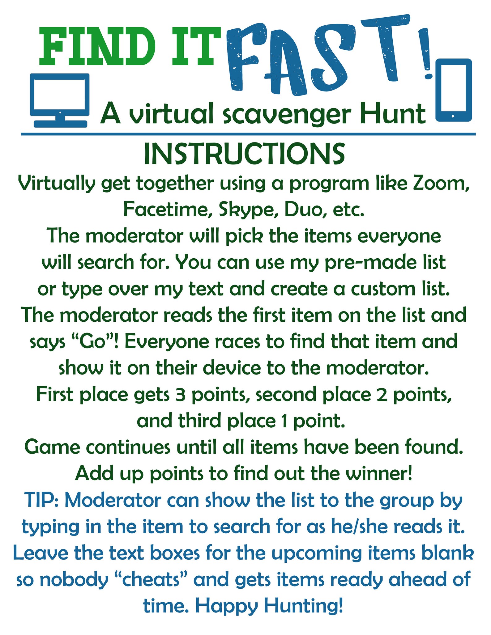 Virtual Scavenger Hunt // Printable and Editable PDF // Digital Game ...
