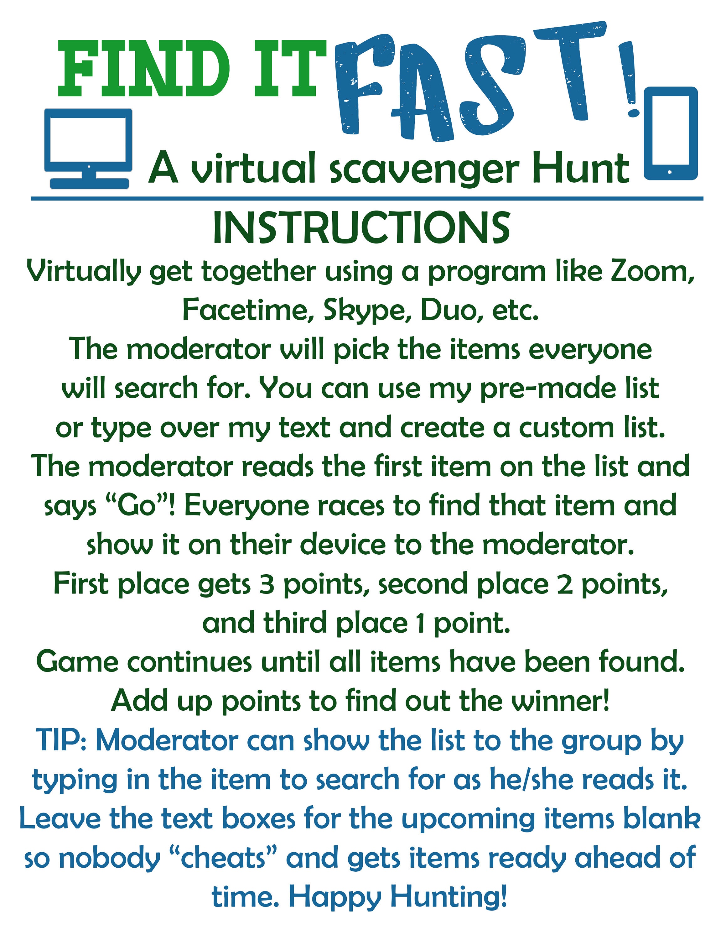 Virtual Scavenger Hunt // Printable and Editable PDF // - Etsy Canada