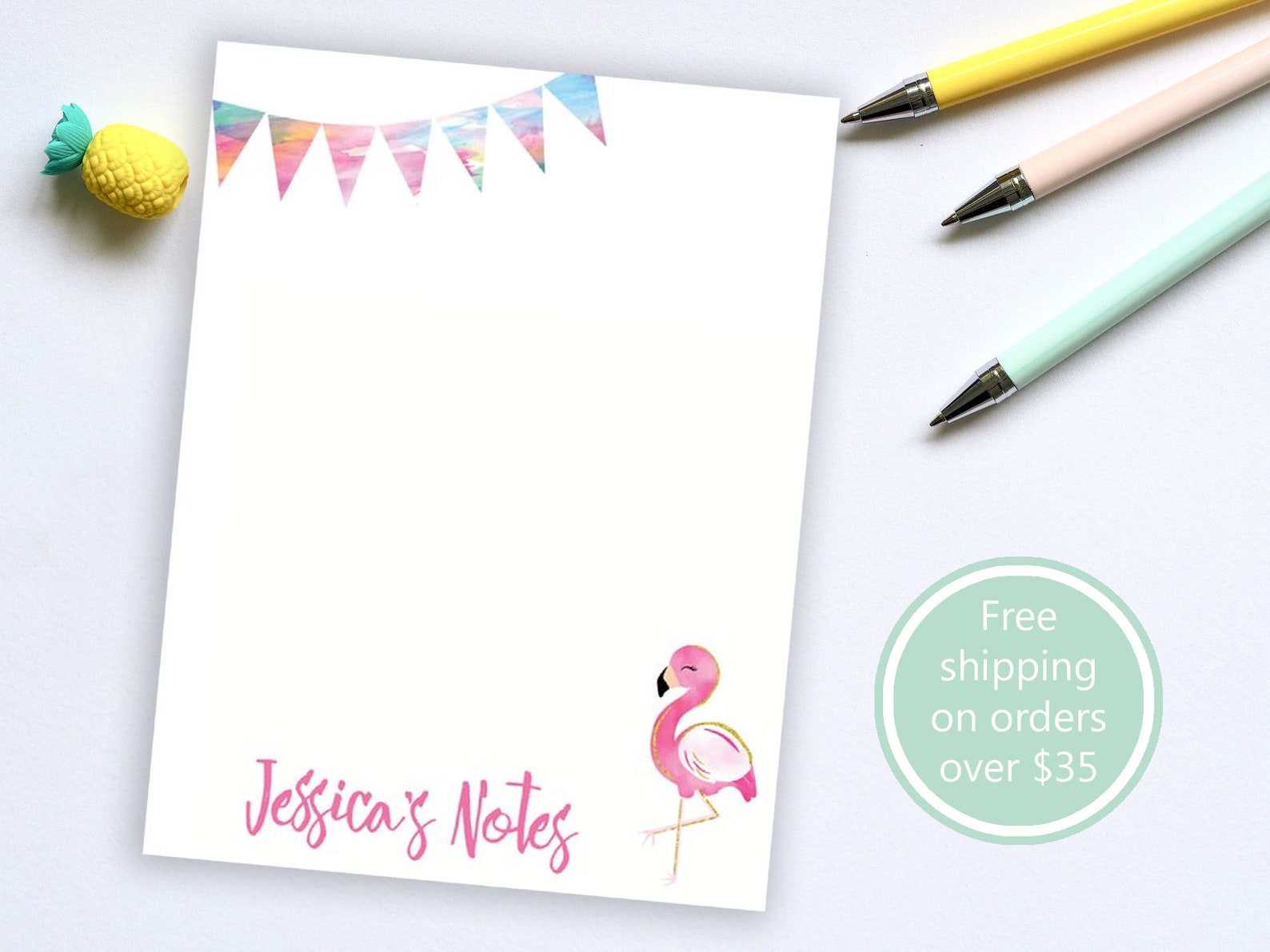 Personalized Flamingo Stationery Set 2 Sticky Note Pads 1 - Etsy