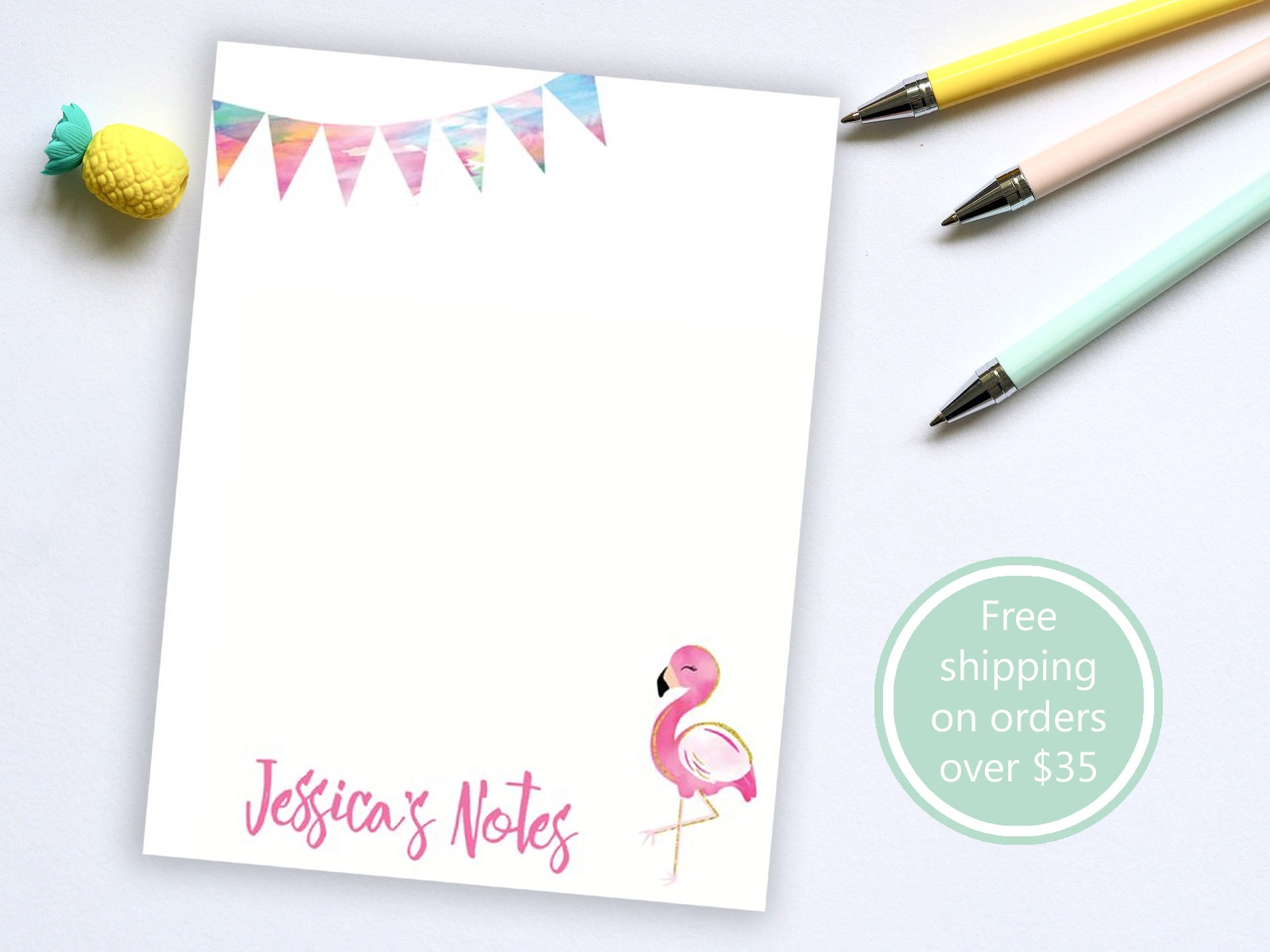 Personalized Flamingo Stationery Set 2 Sticky Note Pads 1 - Etsy