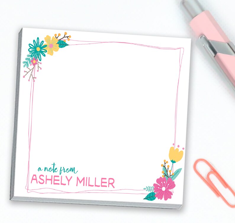Personalized Sticky Notes // Cute Floral Bright Design With | Etsy