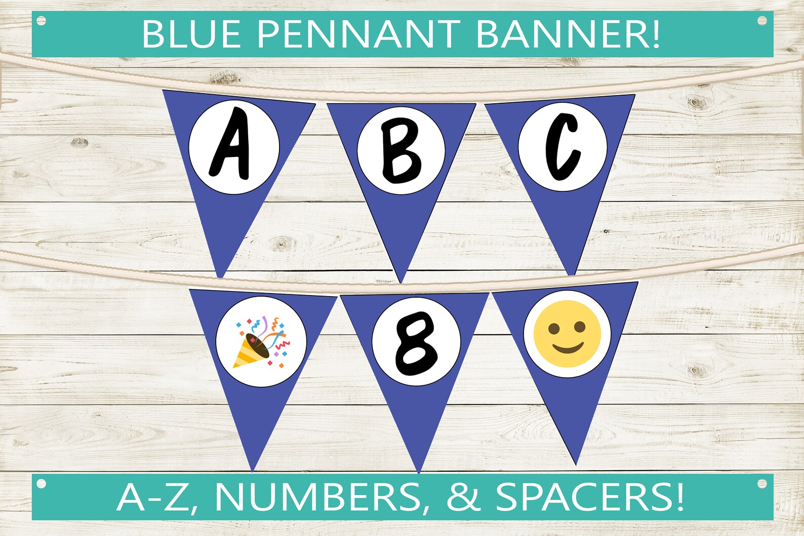 Blue Pennant Banner // Birthday Party Baby Shower Printable - Etsy