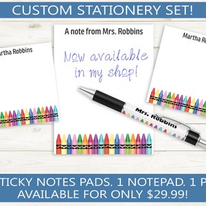 Personalized Sticky Notes in Fun Crayon Design // Teacher Gift Idea ...