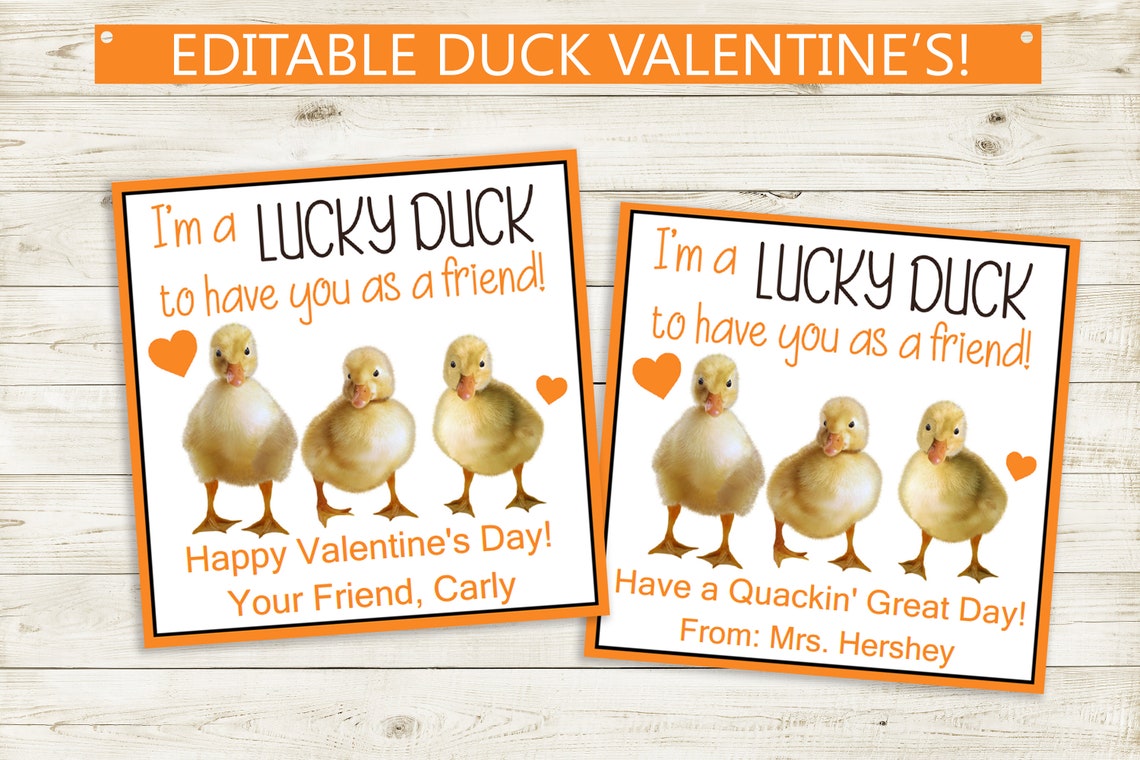 Editable Duck Valentine's Day Cards // Instant Download Valentine ...