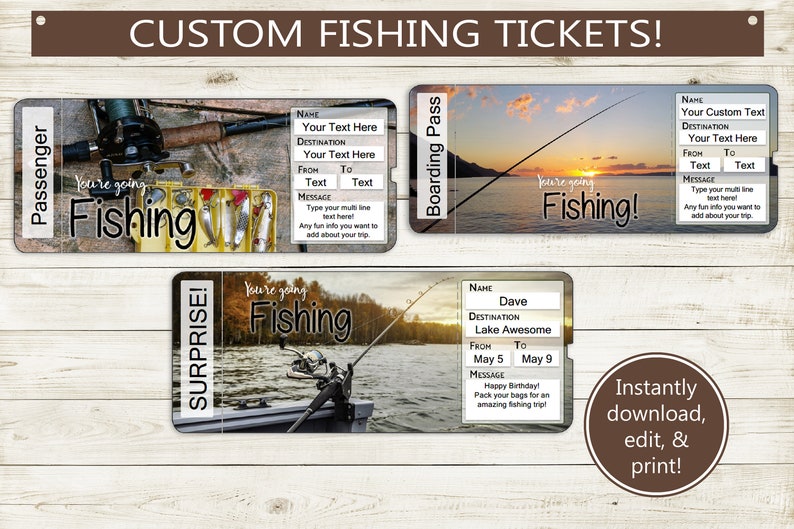 Custom Fishing Tickets // Printable Adobe Editable PDF // | Etsy