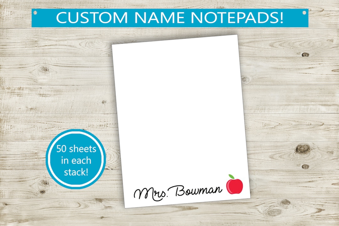 Custom Apple Name School Teacher Notepad 50 Sheets per Stack 4x5.5 Size ...