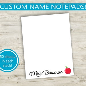 Custom Apple Name School Teacher Notepad // 50 Sheets per Stack 4"x5.5 ...